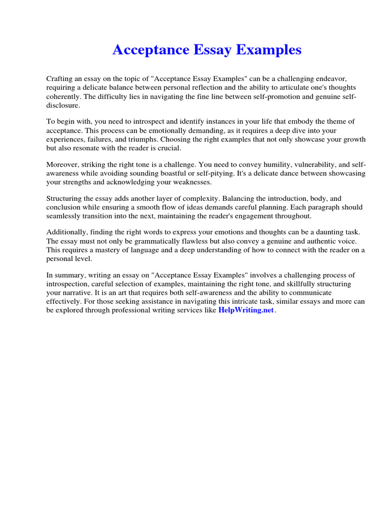 Acceptance Essay Examples | PDF | Essays | Search And Seizure