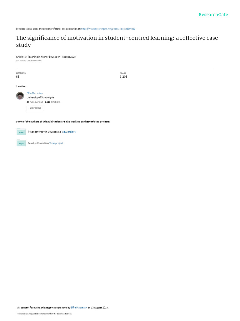 The Significance of Motivation in Student-Centred | PDF | Motivational ...