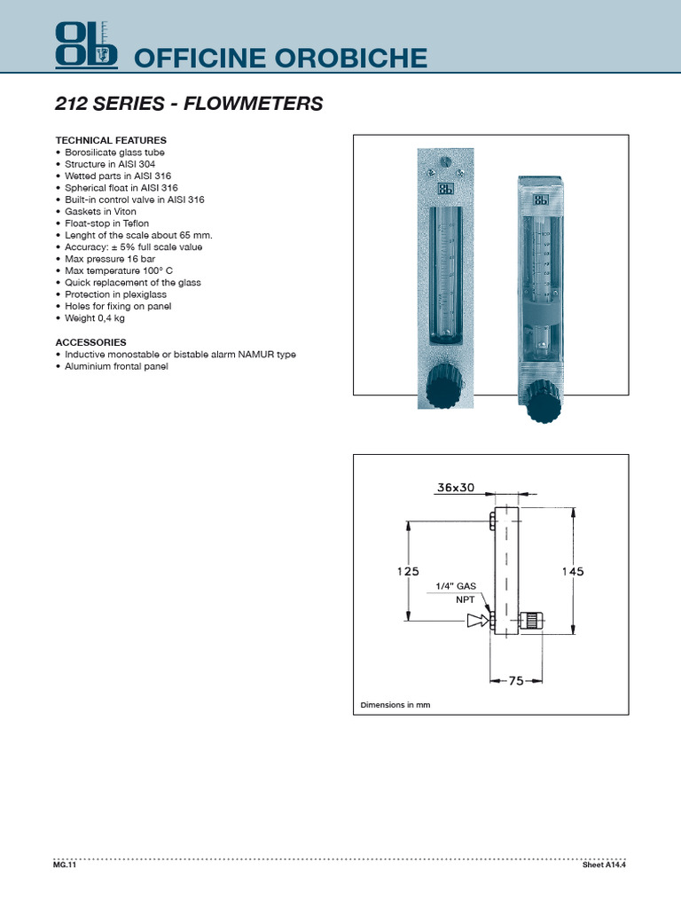 OFFICINE OROBICE 212-Series - Flowmeters | PDF | Mechanical Engineering
