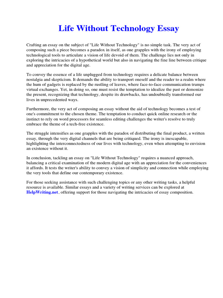 Life Without Technology Essay | Download Free PDF | Parole | Probation