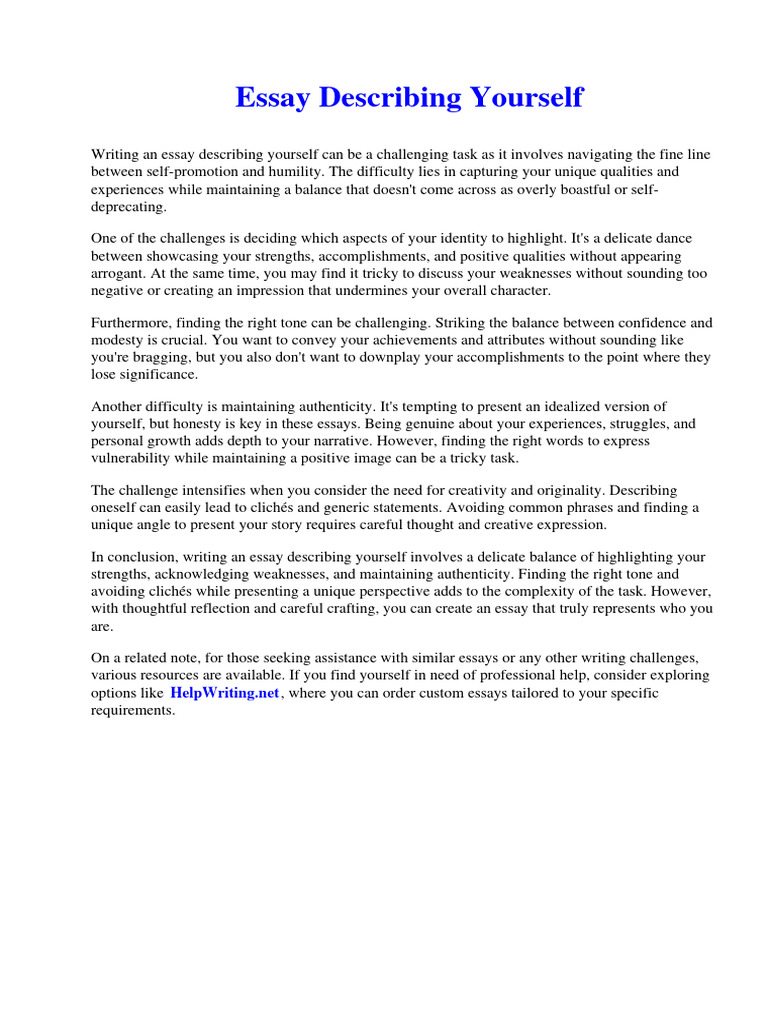 Essay Describing Yourself | Download Free PDF | Performance Indicator ...
