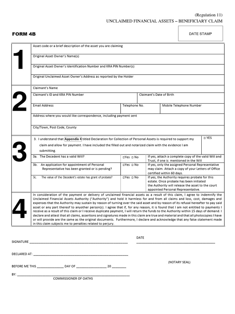 Unclaimed Financial Assets Claim Form | PDF | Notary Public | Probate