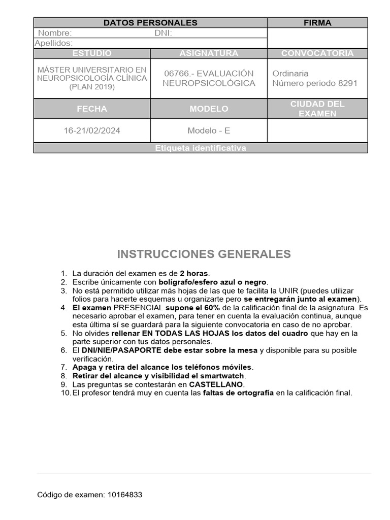 Examen | PDF | Neuropsicología | Afasia