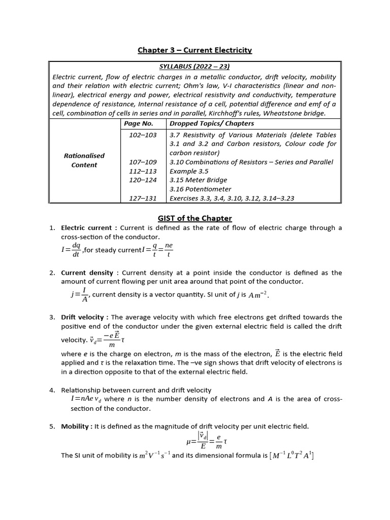 Current Electricity Concepts | PDF | Electrical Resistivity And Conductivity | Electrical ...