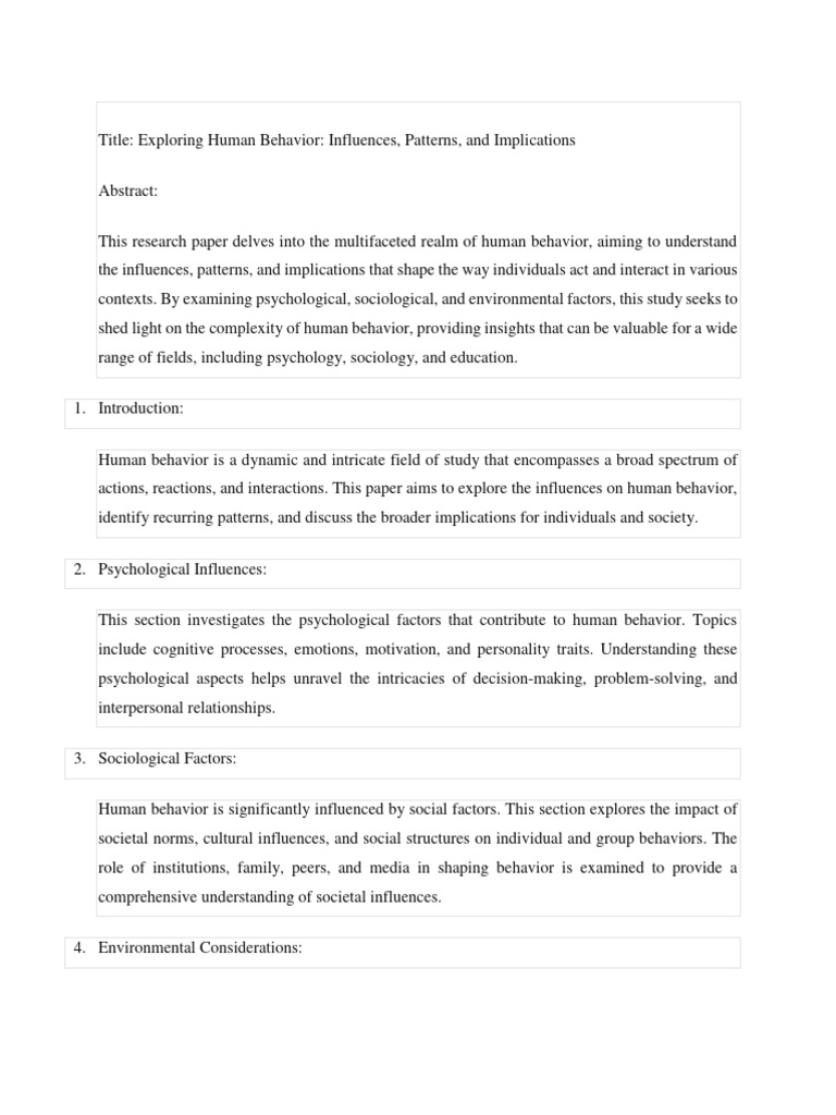 Exploring Human Behavior Influences, Patterns, and Implications | PDF | Human Behavior | Behavior