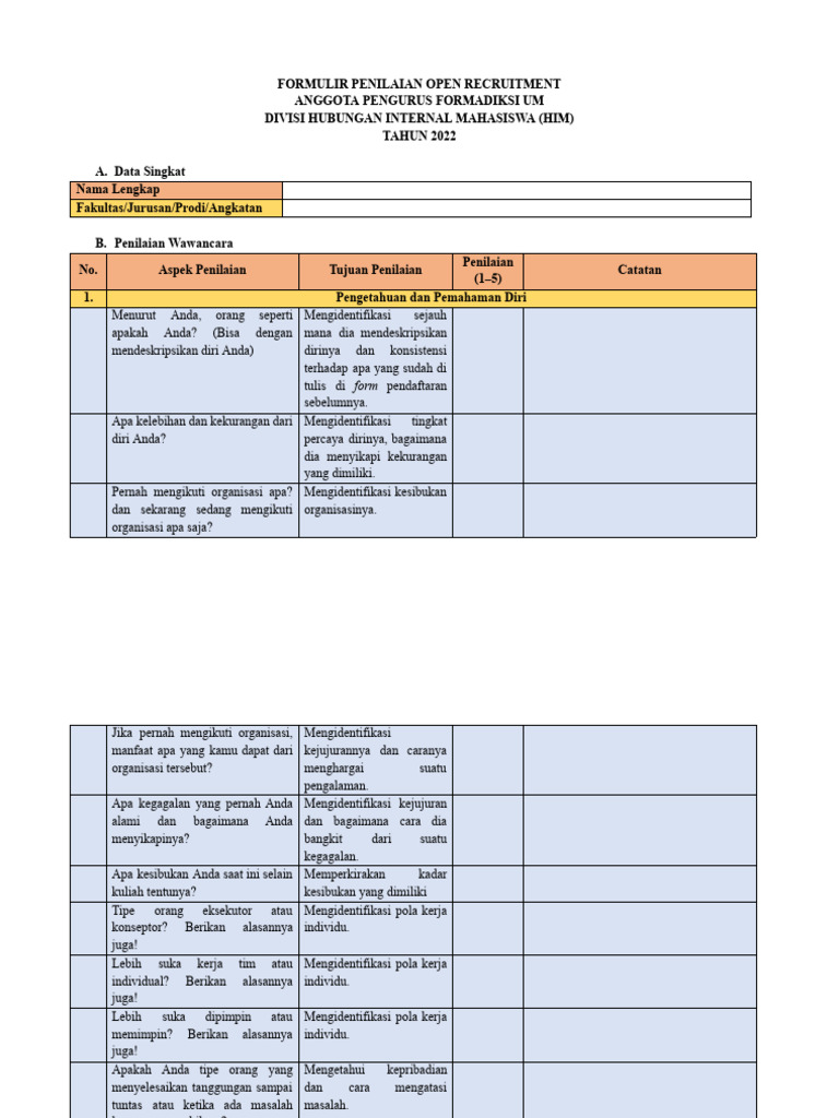 HIM Form Penilaian Wawancara | PDF
