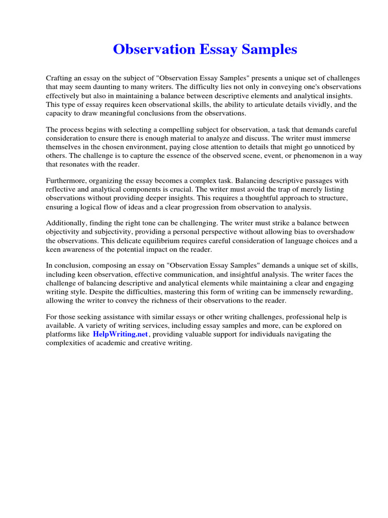 Observation Essay Samples | PDF | Ford F Series | Northanger Abbey