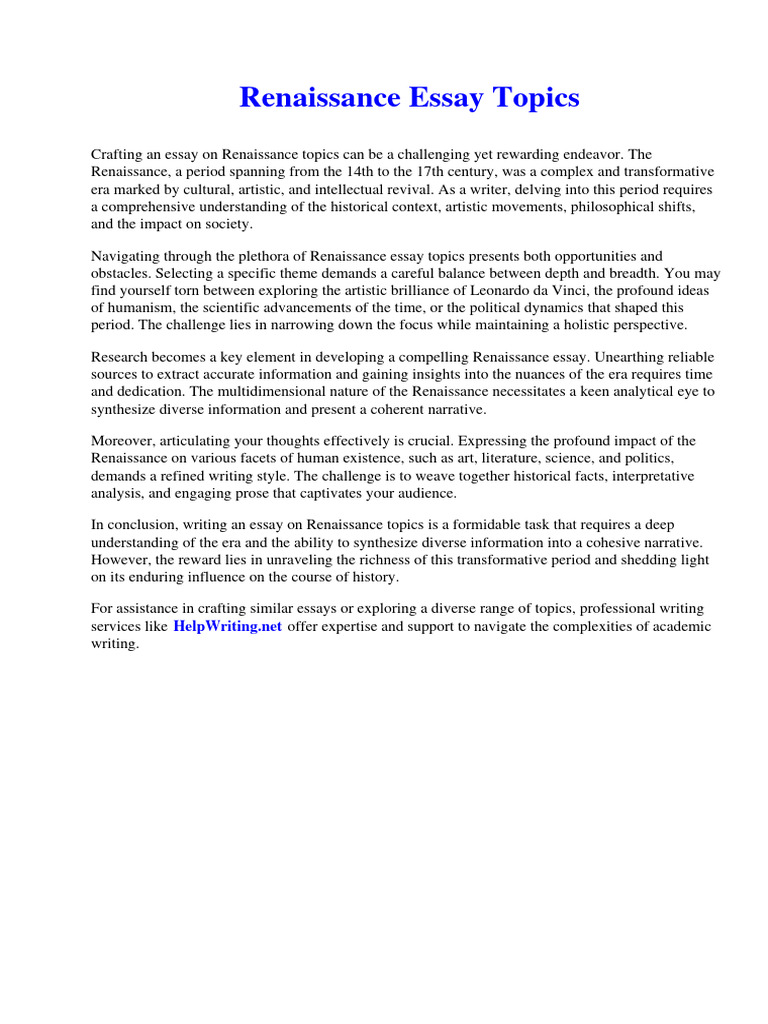 Renaissance Essay Topics | PDF