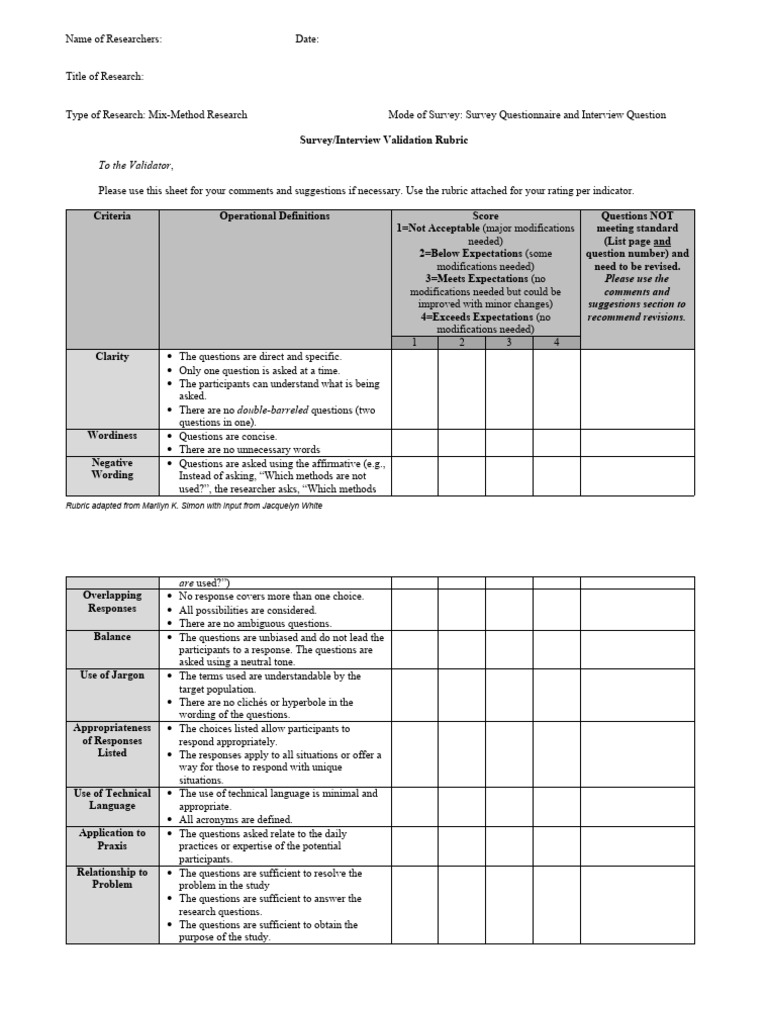 Questionnaire-Validation-Rubric-Revised-2021 | PDF | Rubric (Academic) | Questionnaire
