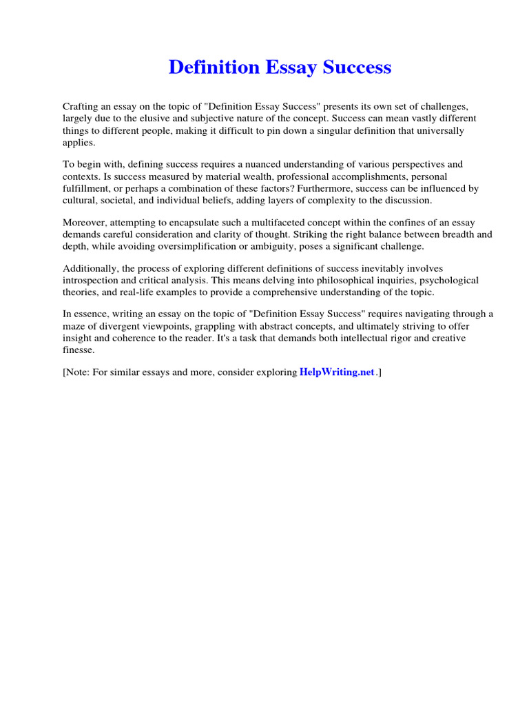 Definition Essay Success | Download Free PDF | Behavior | Essays
