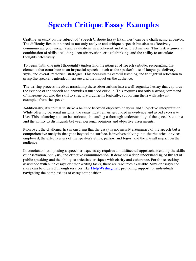 Speech Critique Essay Examples | Download Free PDF | Cost Accounting ...
