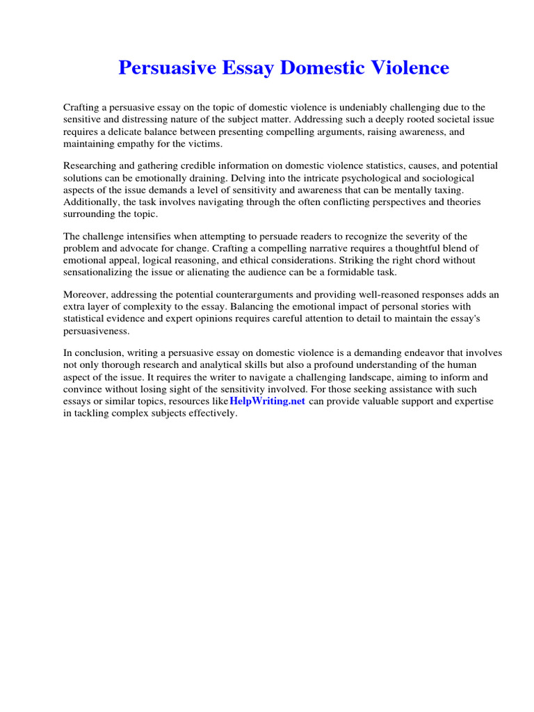 Persuasive Essay Domestic Violence | PDF | Server (Computing) | Essays