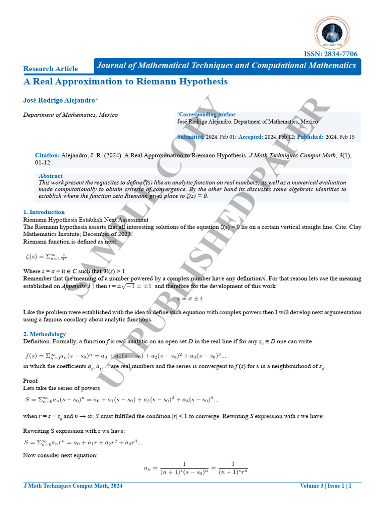 Real Approximation of Riemann Hypothesis | PDF | Mathematical Relations ...