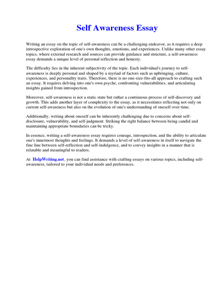 Self Awareness Essay | PDF | Self Awareness Self Awareness Essay | PDF | Self Awareness