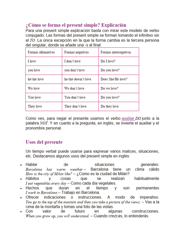 Cómo Se Forma El Present Simple | PDF | Verbo | Unidades Semánticas