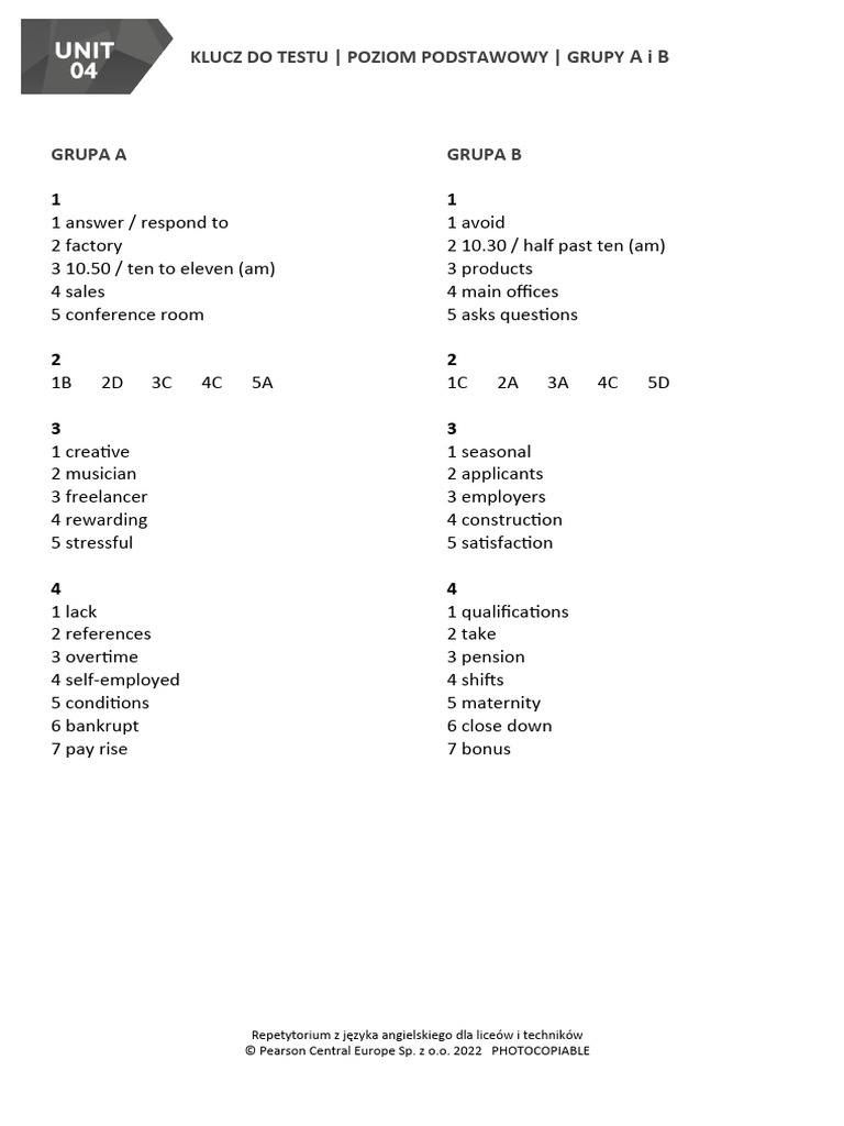 RepetMat U04 Test Answer Key Podst A B | PDF