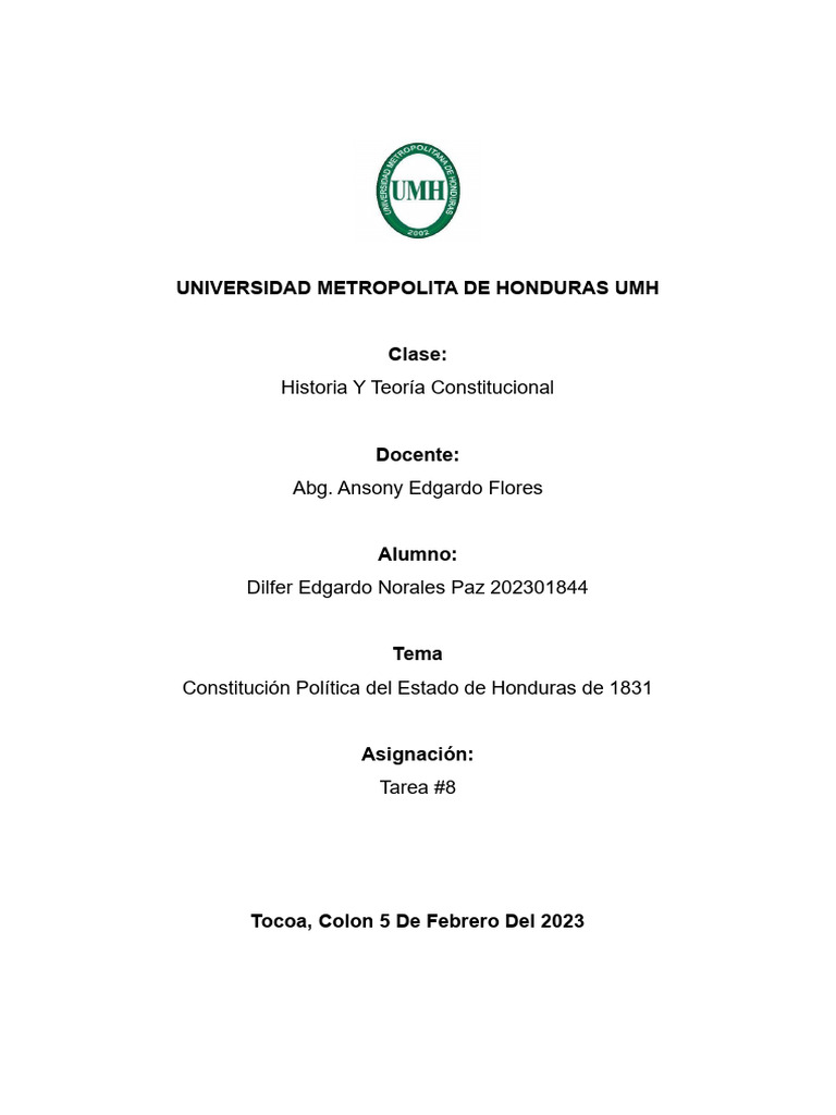 Política Del Estado De Honduras De 1831 Pdf Constitución Honduras