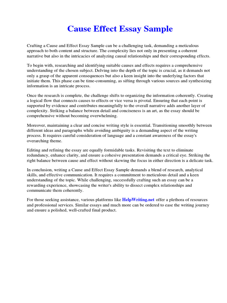 Cause Effect Essay Sample | Download Free PDF | Causality | Essays