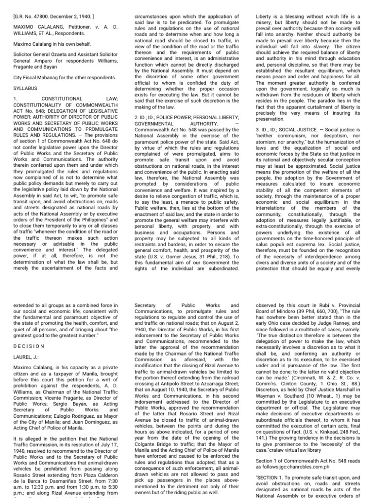 G.R. No. 47800. CALALANG V williamsST | PDF | Justice | Crime & Violence