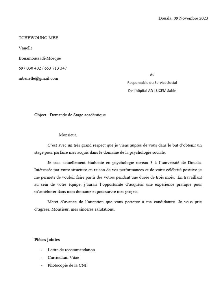 Demande de Stage à l'Hôpital AD-LUCEM | PDF