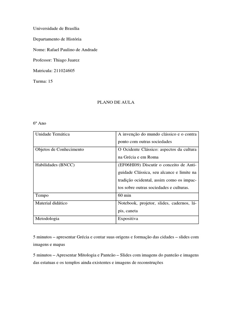 Plano de Aula - Didática Fundamental - Rafael Paulino - Roma e Grecia ... Plano de Aula - Didática Fundamental - Rafael Paulino - Roma e Grecia ...