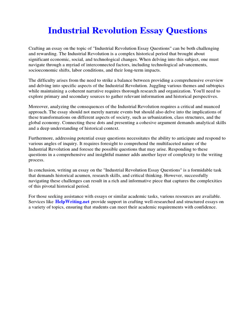 Industrial Revolution Essay Questions | PDF | Essays | Camera