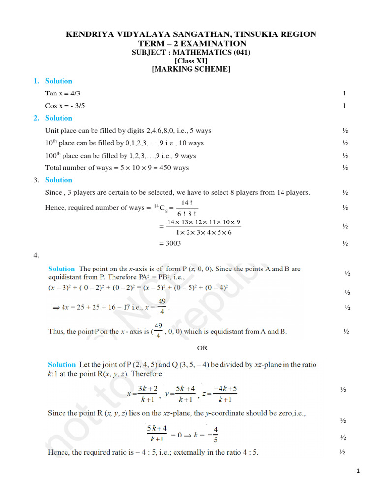Class-XI-Maths-SP-MARKING SCHEME-SET 1 | PDF | Mathematical Objects | Classical Geometry
