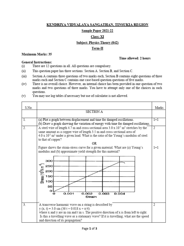 Class XI Physics SP SET 2 | PDF | Gases | Oscillation