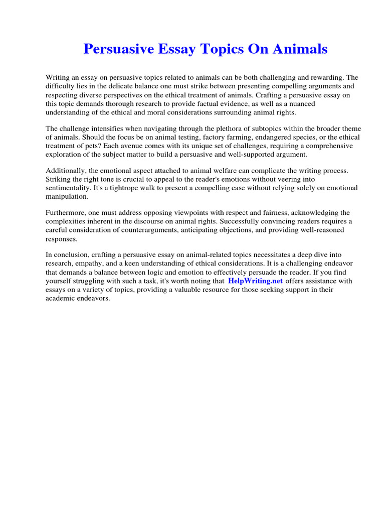 Persuasive Essay Topics On Animals | PDF | Orchestras | Essays