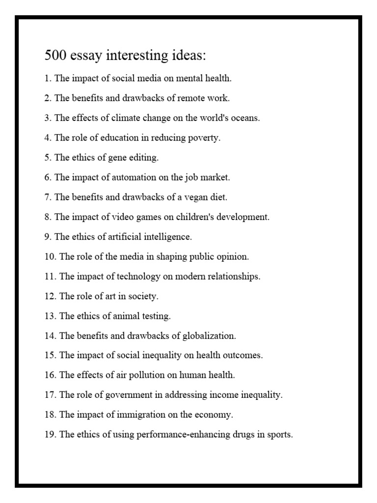 500 Essay Interesting Ideas | PDF | Privacy | Social Media 500 Essay Interesting Ideas | PDF | Privacy | Social Media