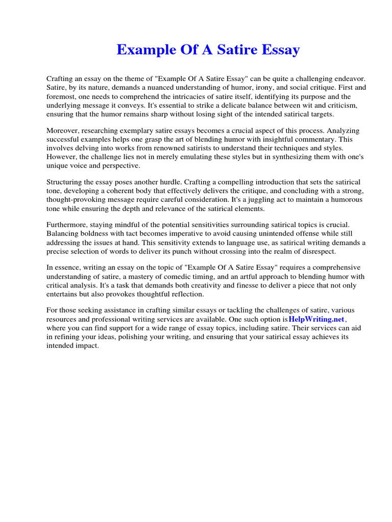 Example of A Satire Essay | PDF