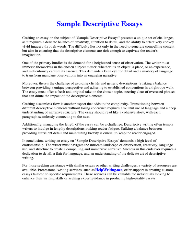 Sample Descriptive Essays | PDF