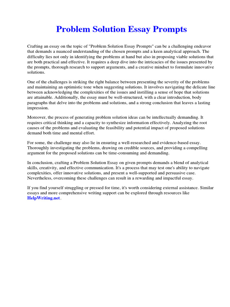 Problem Solution Essay Prompts | PDF | National Security | Essays