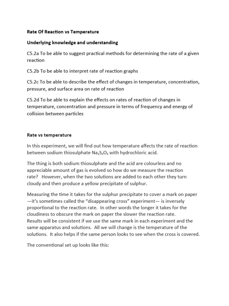 Rate of Reaction Vs Temperature (Theory and Workbook) | PDF | Reaction ...