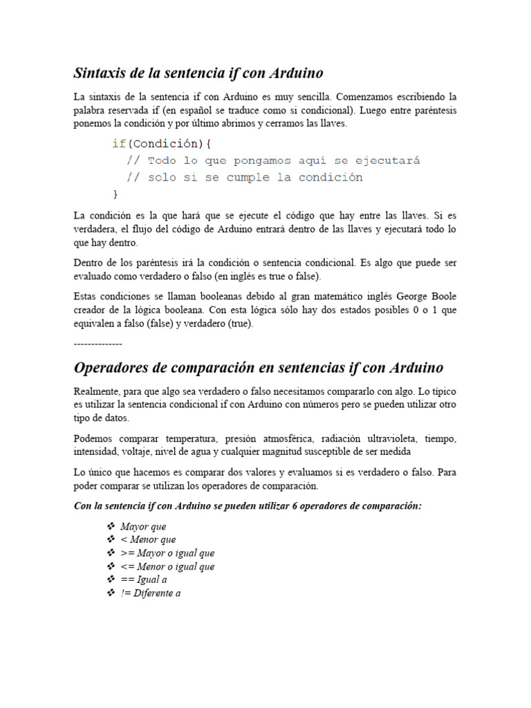 Con La Sentencia If Con Arduino Se Pueden Utilizar 6 Operadores de ...