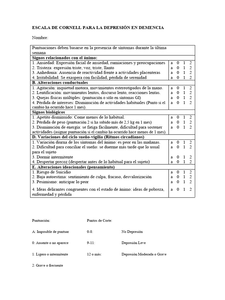 Escala Cornell para La Depresión en Demencia | PDF | Depresión (estado ...