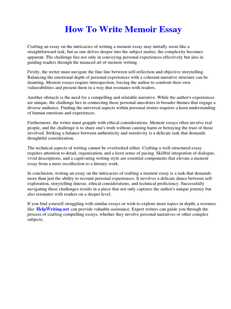 How To Write Memoir Essay | PDF | Enzyme | Enzyme Assay