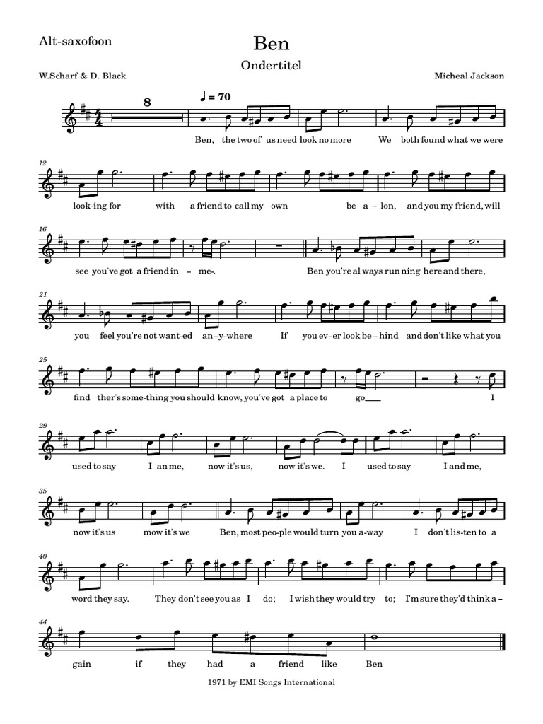 Ben (Movie) - Michael Jackson - 1972 - Alt-Sax | PDF