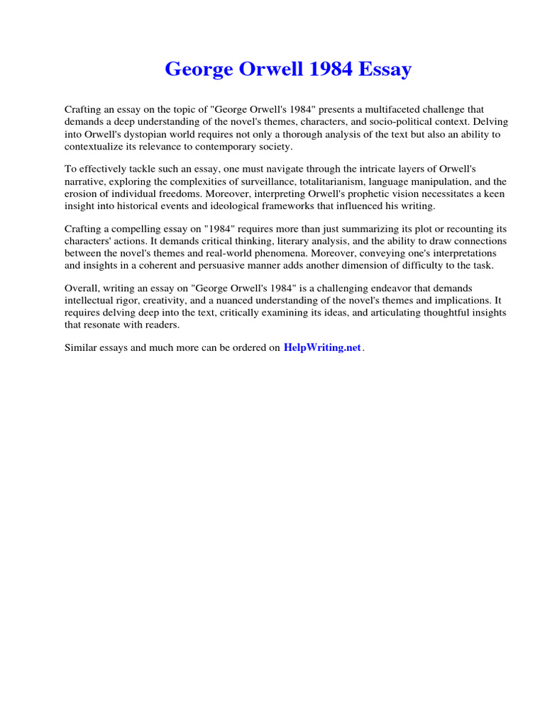 George Orwell 1984 Essay | PDF