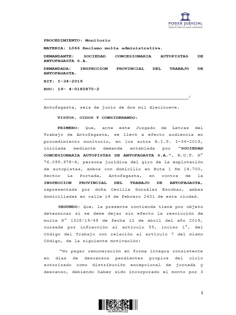 Reclamación de Multa Laboral en Antofagasta | PDF | Multa (pena) | Salario