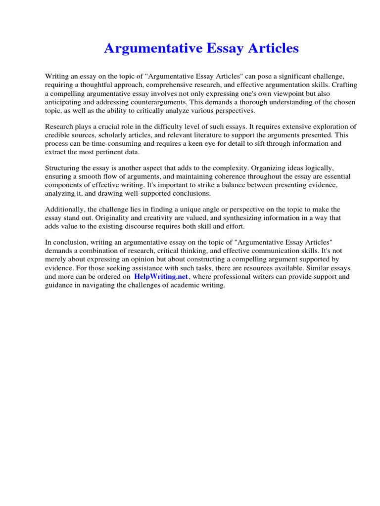Argumentative Essay Articles | PDF | Essays | Censorship