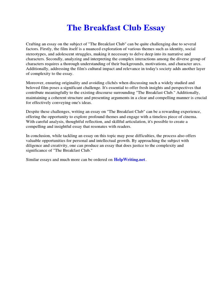 The Breakfast Club Essay | PDF | Atlantic Slave Trade | Essays