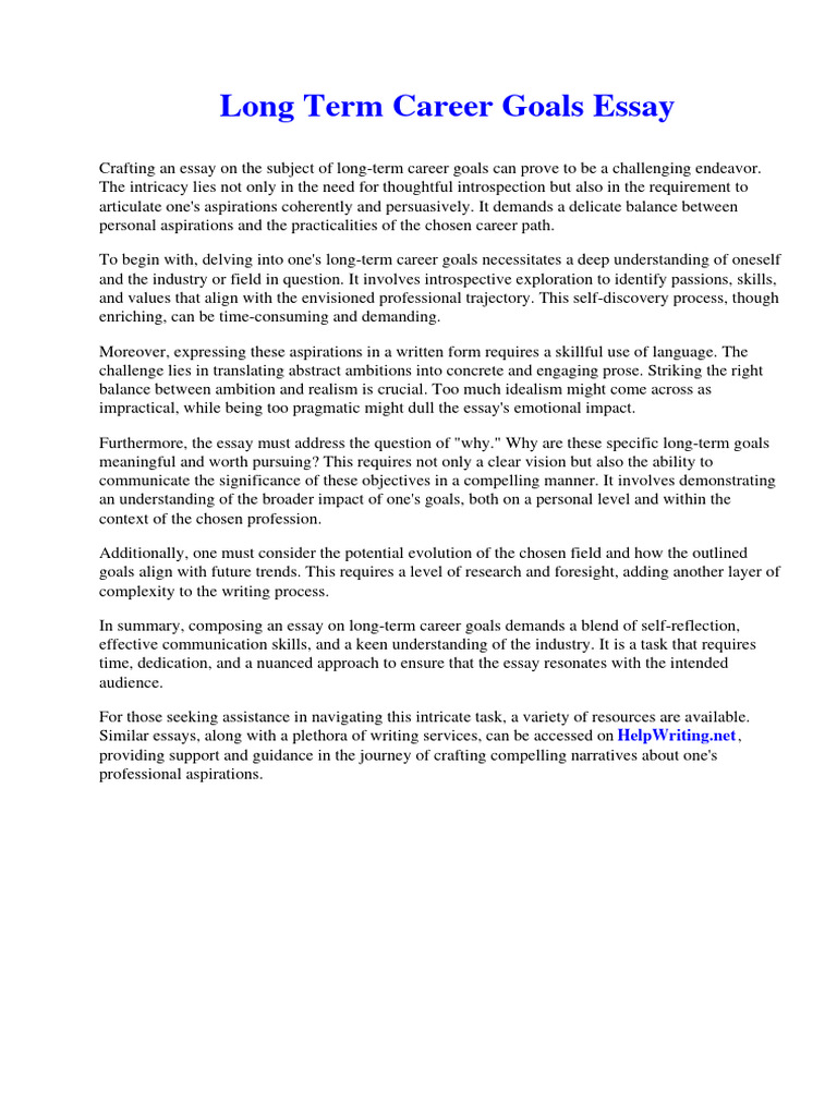 Long Term Career Goals Essay | PDF | Huckleberry Finn