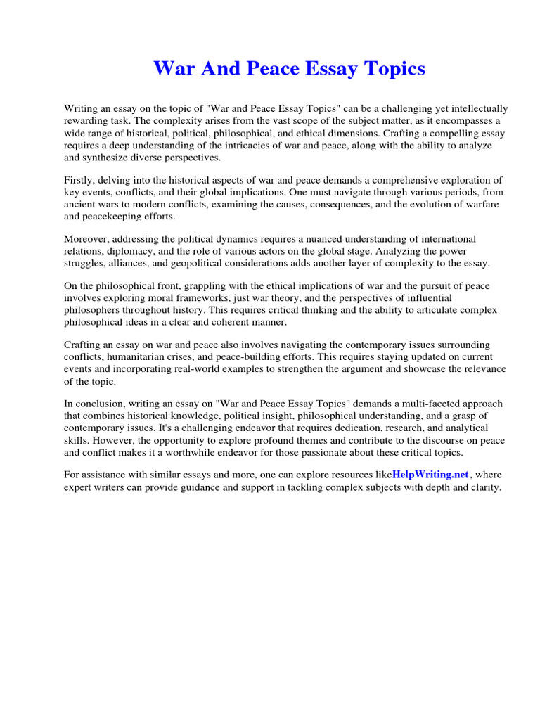 Exploring War and Peace Themes | PDF | Essays | Pacifism