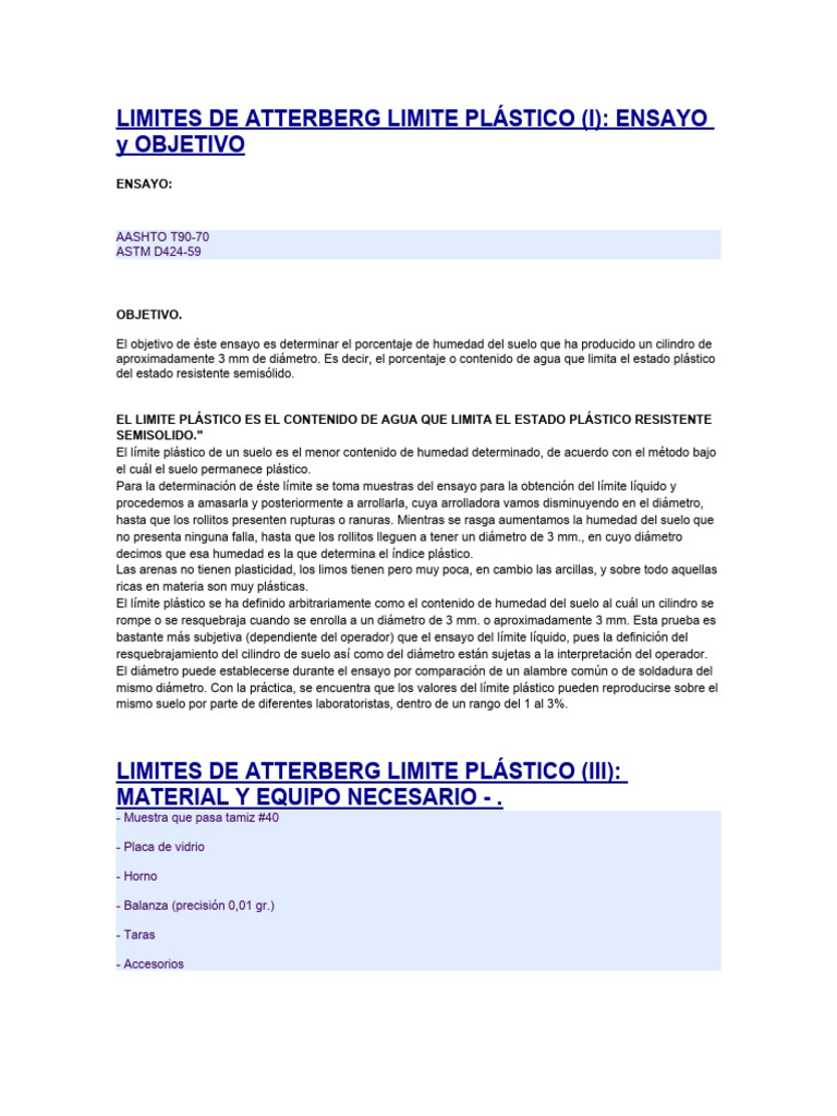 LIMITES DE ATTERBERG LIMITE PLÁSTICO | PDF | Materiales