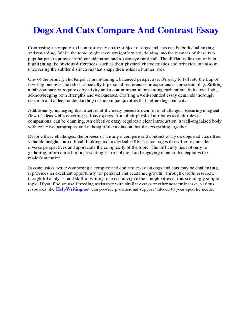Dogs and Cats Compare and Contrast Essay | PDF | Critical Thinking ...
