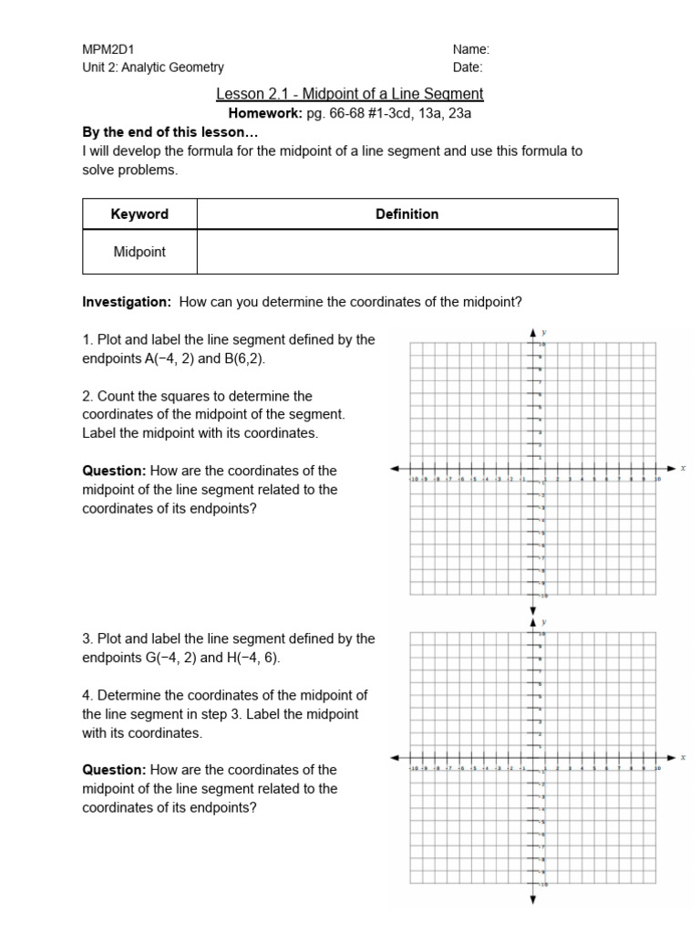 Lesson 2.1 Midpoint of A Line Segment | PDF