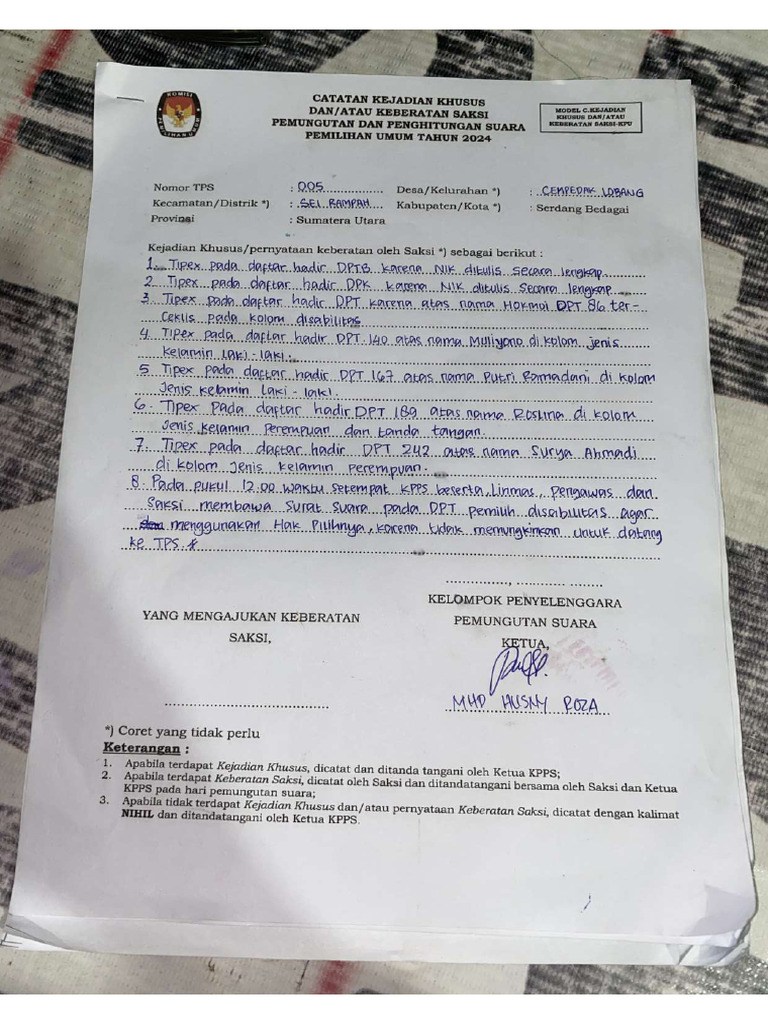 File Kejadian Khusus Tps 5 Cempedak Lobang | PDF