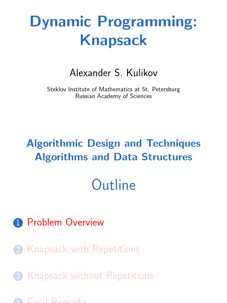 04 Dynamic Programming 3 Knapsack Pdf Time Complexity Computational Science