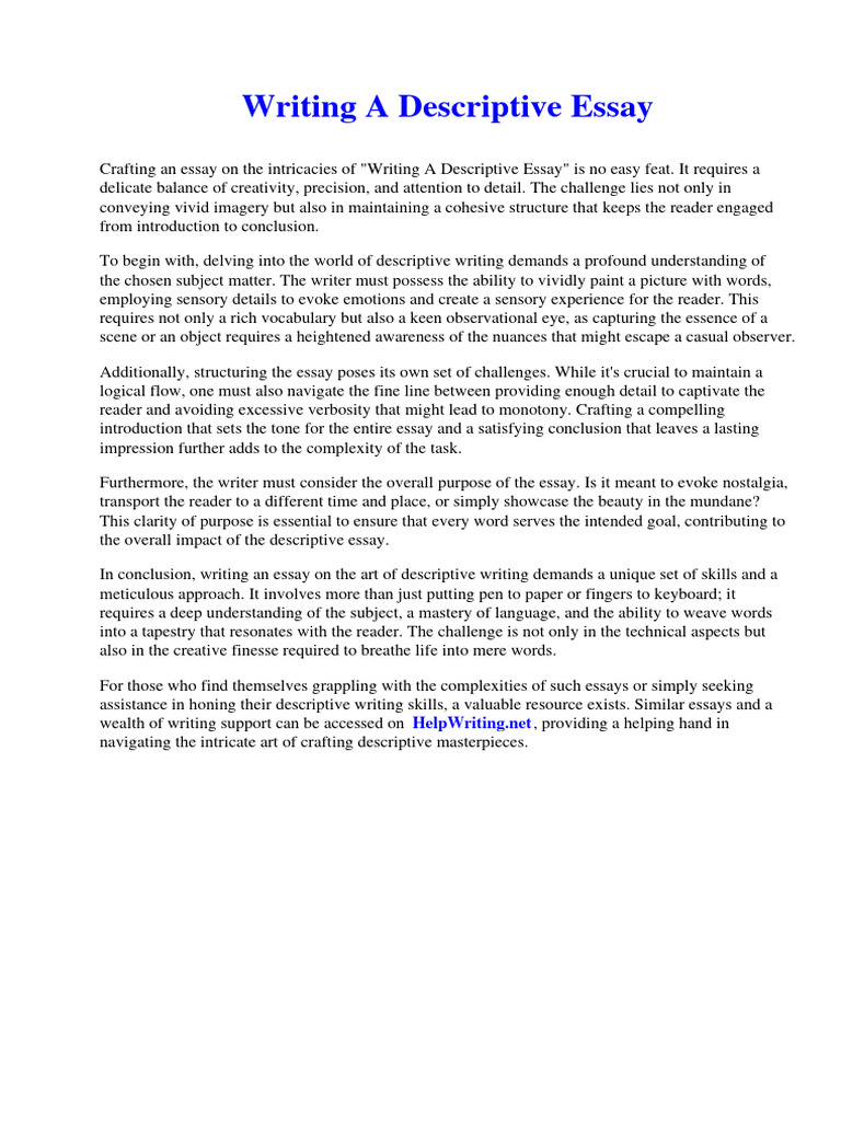 Writing A Descriptive Essay | PDF